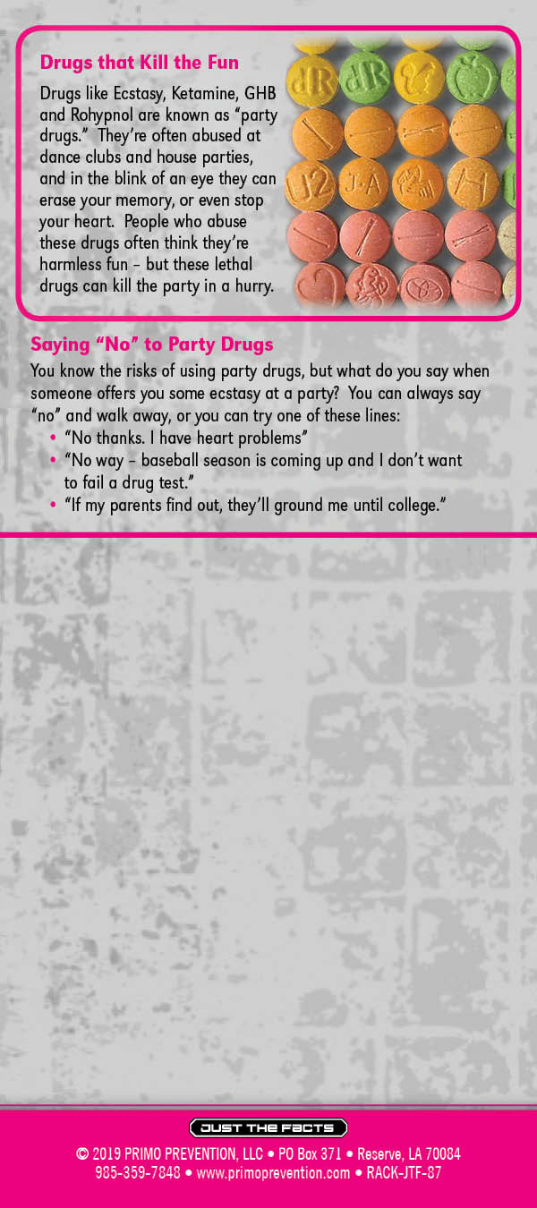 Just the Facts Rack Card: Party Drugs - Primo Prevention